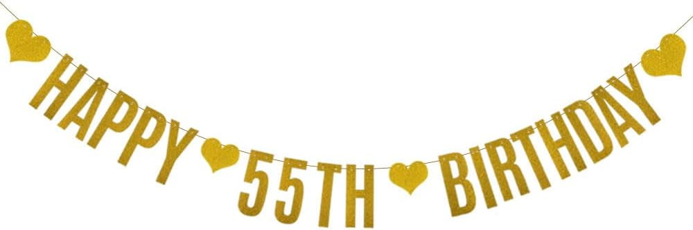 Happy 55TH Birthday Banner,Gold Glitter Paper Banner for 55th Birthday ...