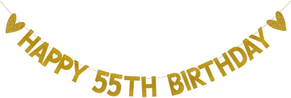 Happy 55TH Birthday Banner,,Gold Paper Glitter Party Decorations for 55 ...
