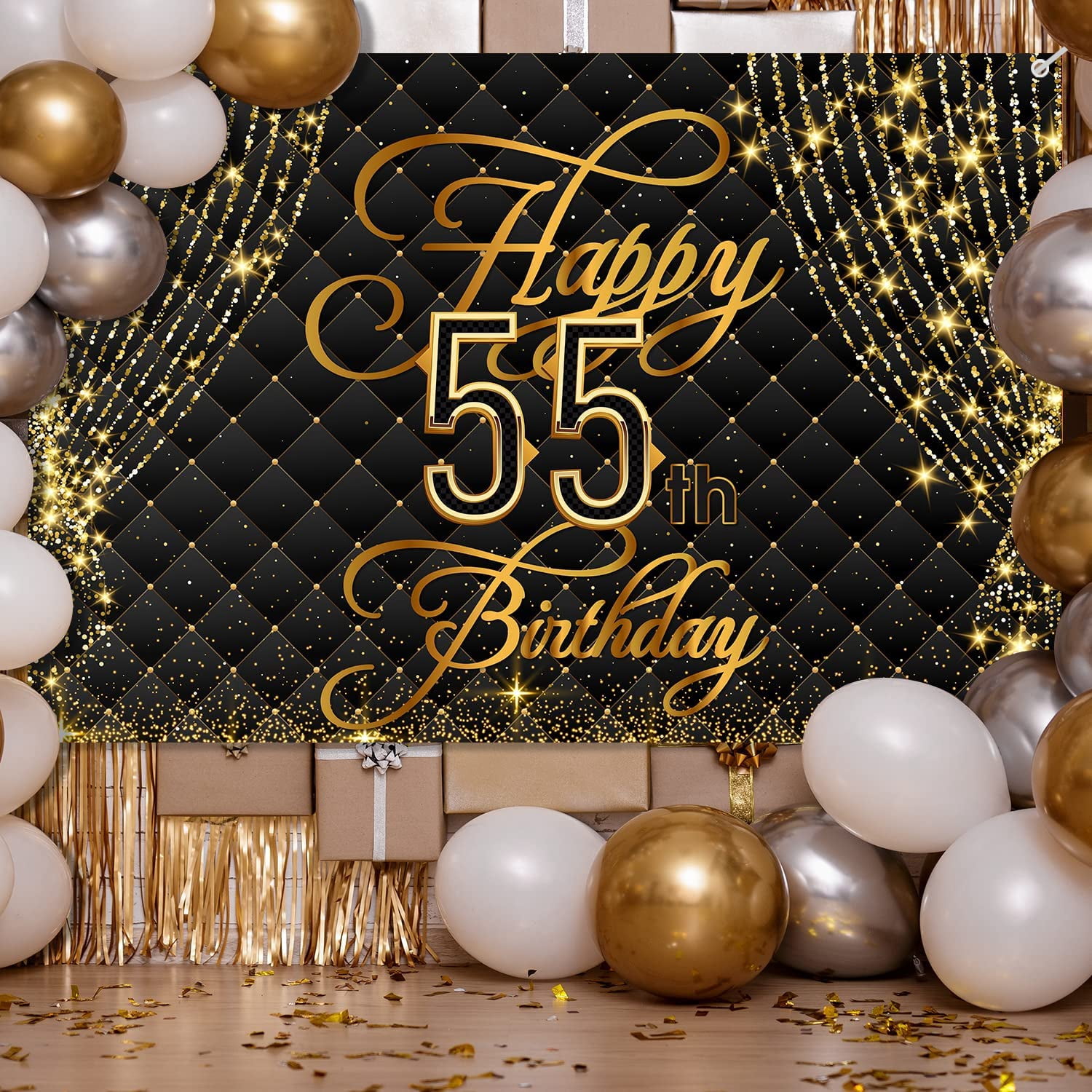 Happy 55th Birthday Banner Backdrop Royal Curtain Decorations Black ...