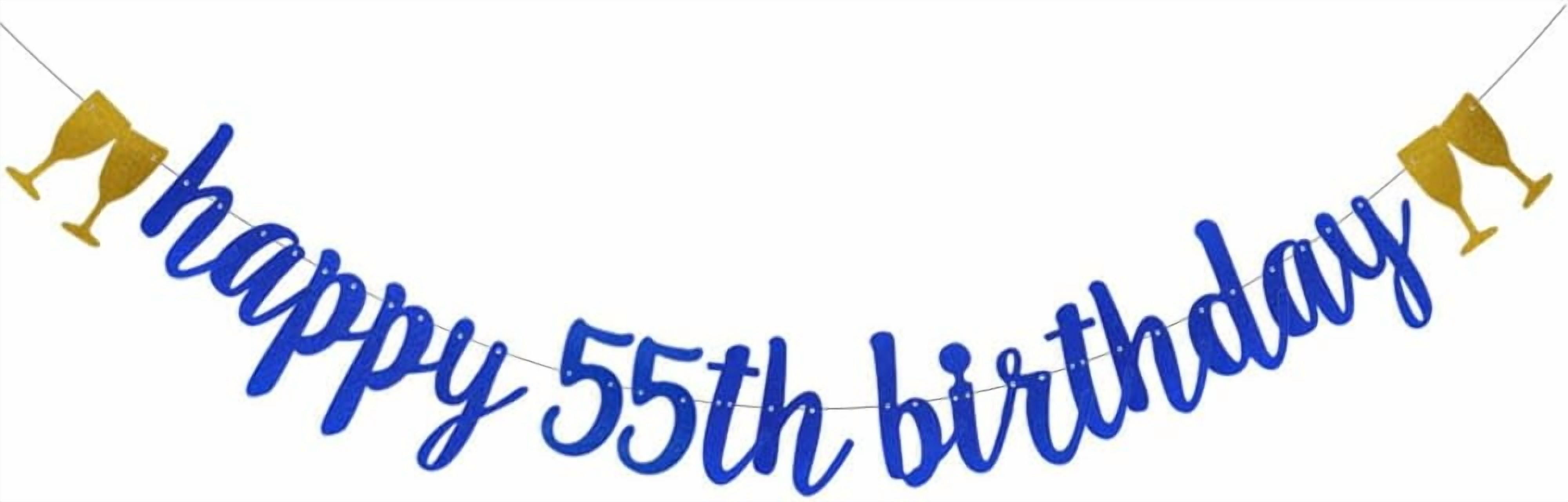 Happy 55th Birthday Banner, Pre-Strung,Blue Glitter Paper Garlands ...