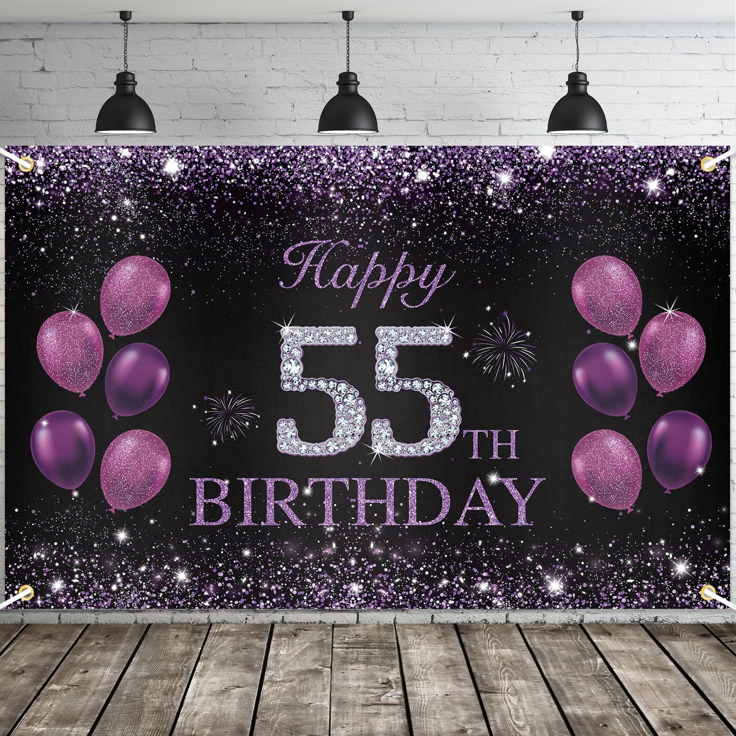Happy 55th Birthday Banner, Purple Happy 55th Birthday Party ...