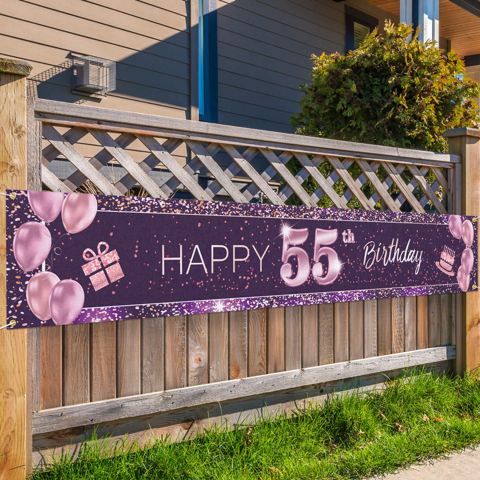 Happy 55th Birthday Decoration Banner Black Gold Balloons Pattern ...
