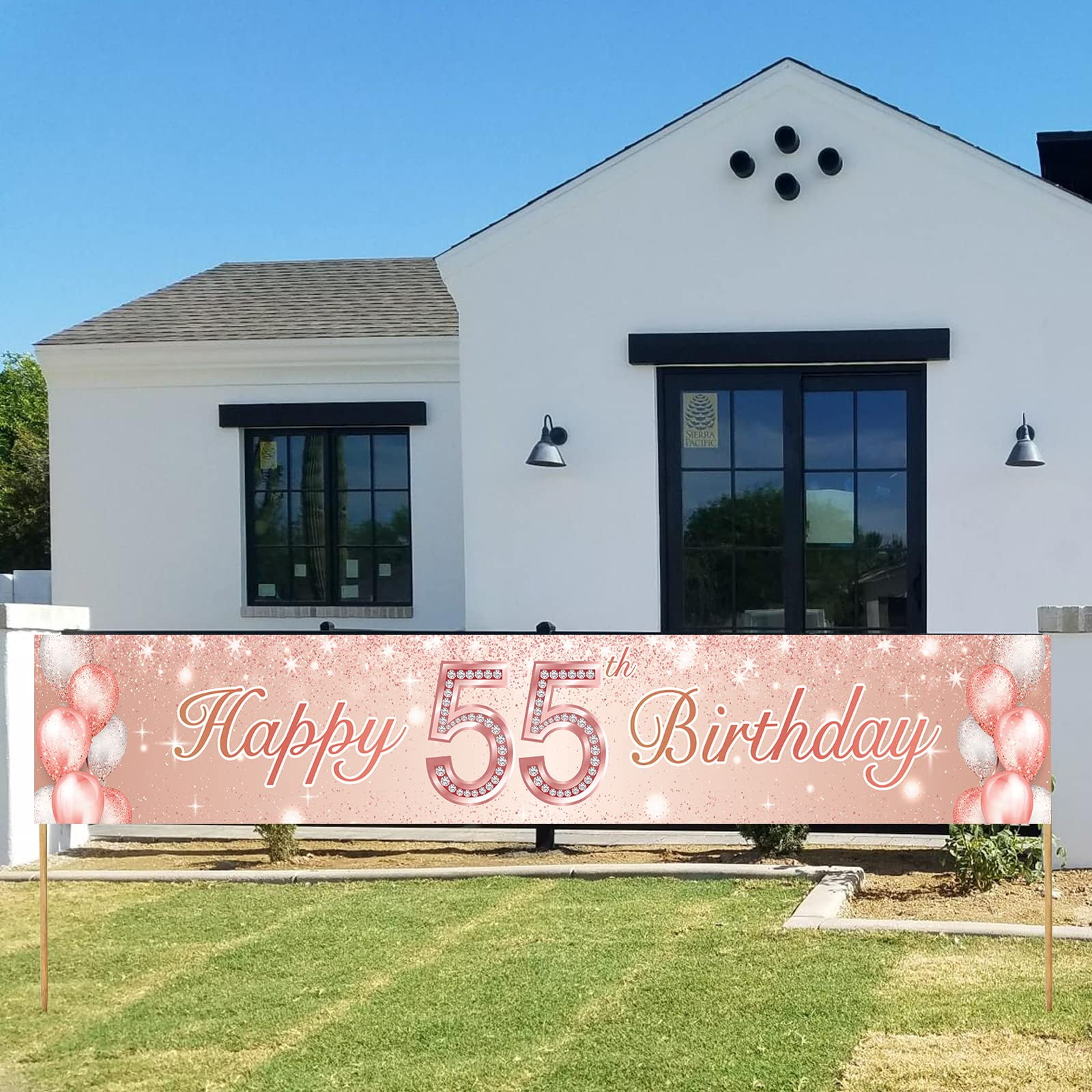 Happy 55th Birthday Decoration Banner Black Gold Balloons Pattern ...