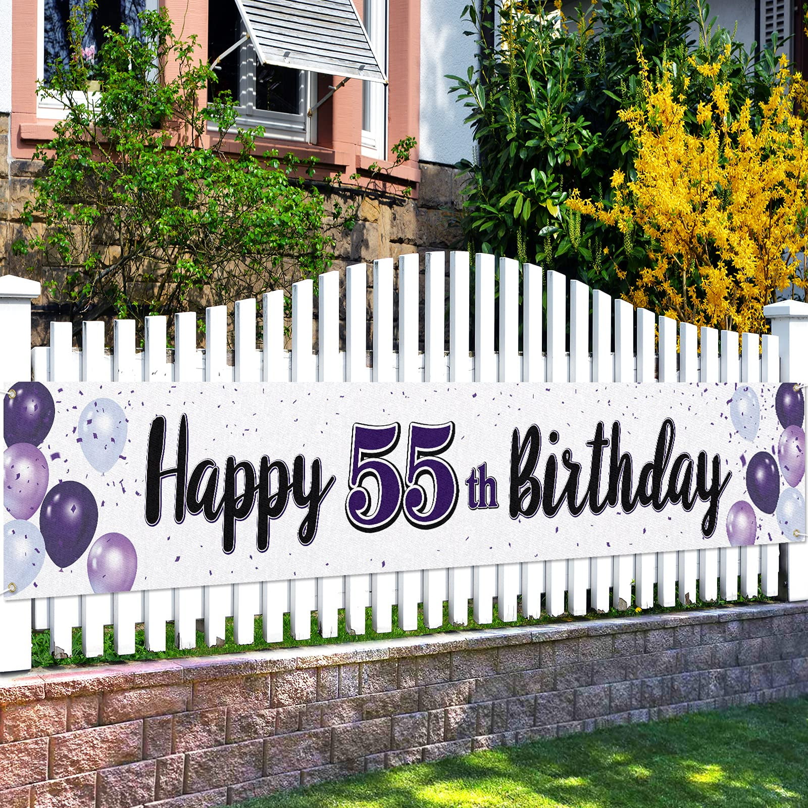 Happy 55th Birthday Decoration Banner Black Gold Balloons Pattern ...