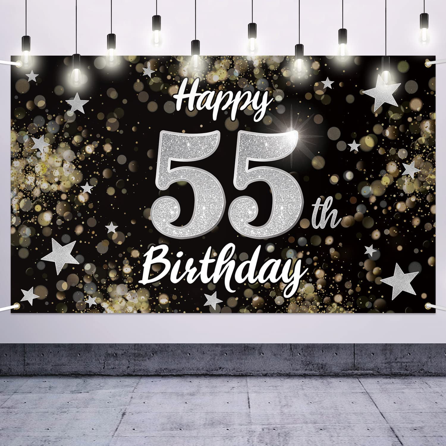 Happy 55th Birthday Decorations,55th Black & Silver Dream Star Large ...