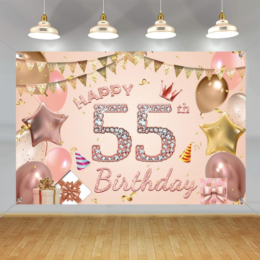 Happy 55th Birthday Decorations DHF10 Backdrop Banner for Lady/Women ...