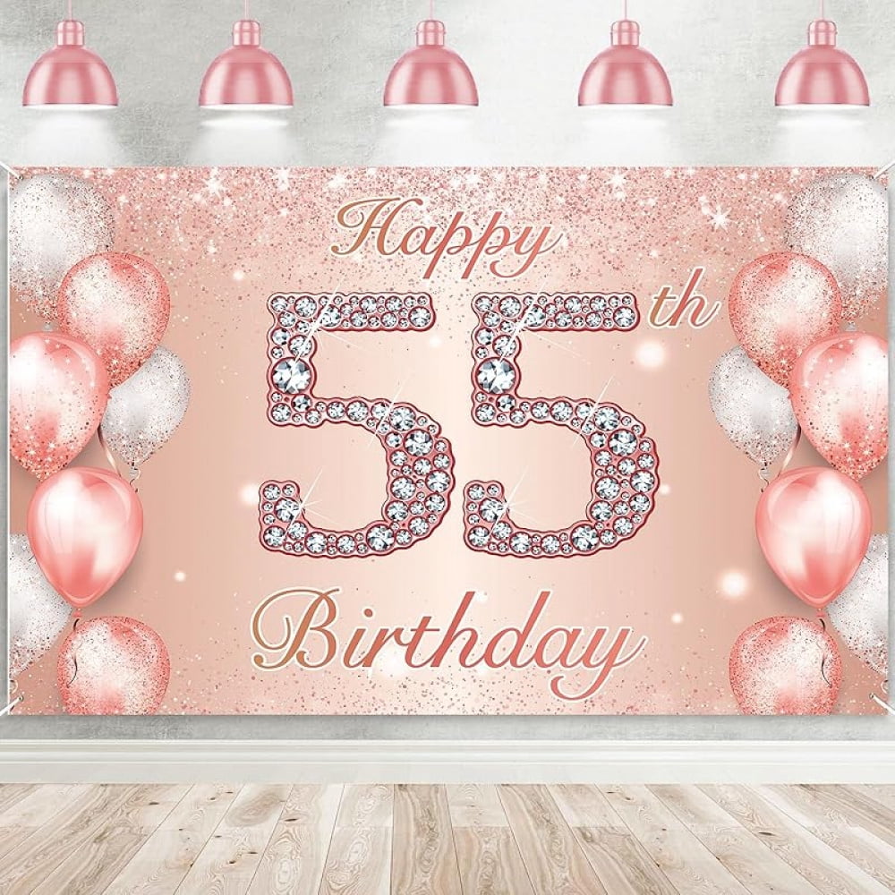 Happy 55th Birthday Rose Gold Banner Cheers to 55 Years Old Backdrop ...