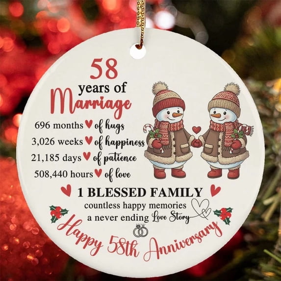 Happy 58th Anniversary Ornament Snowman Couple Love 58 Year kriStmAs ...