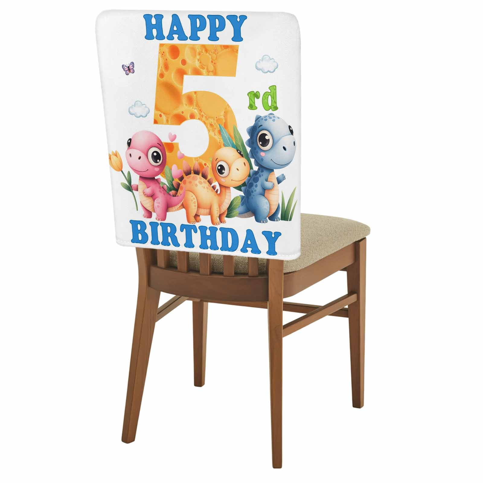 Happy 5rd Birthday Chair Back Covers Set of 4, Cartoon Pink Yellow Blue ...