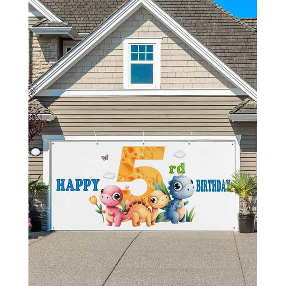 Happy 5rd Birthday Garage Door Banner Covers, Cartoon Pink Yellow Blue ...