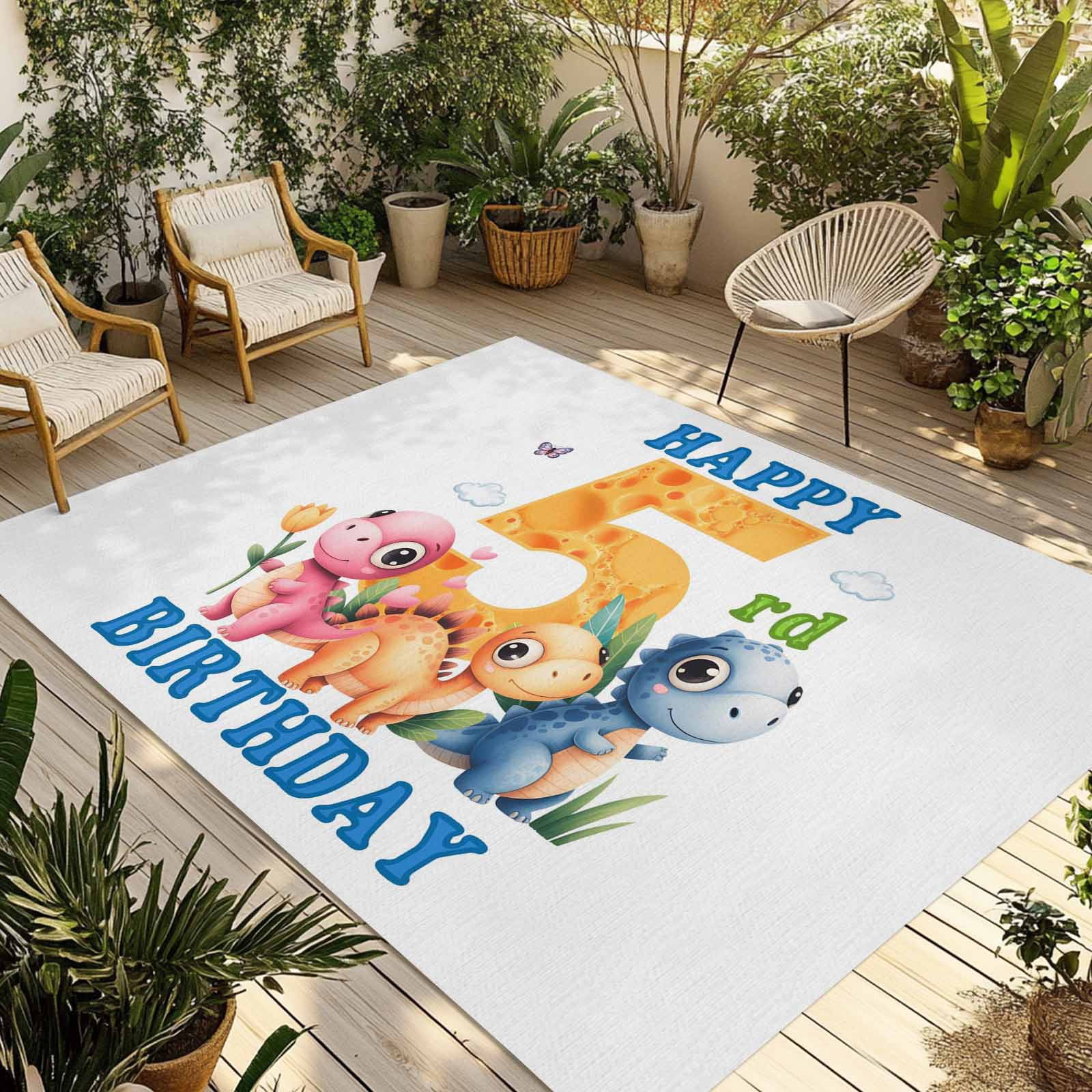 Happy 5rd Birthday Outdoor Rug for Patio/Deck/Porch, Non-Slip Large ...