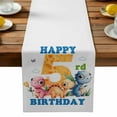 Happy 5rd Birthday Table Runner, Cartoon Pink Yellow Blue Dinosaurs ...