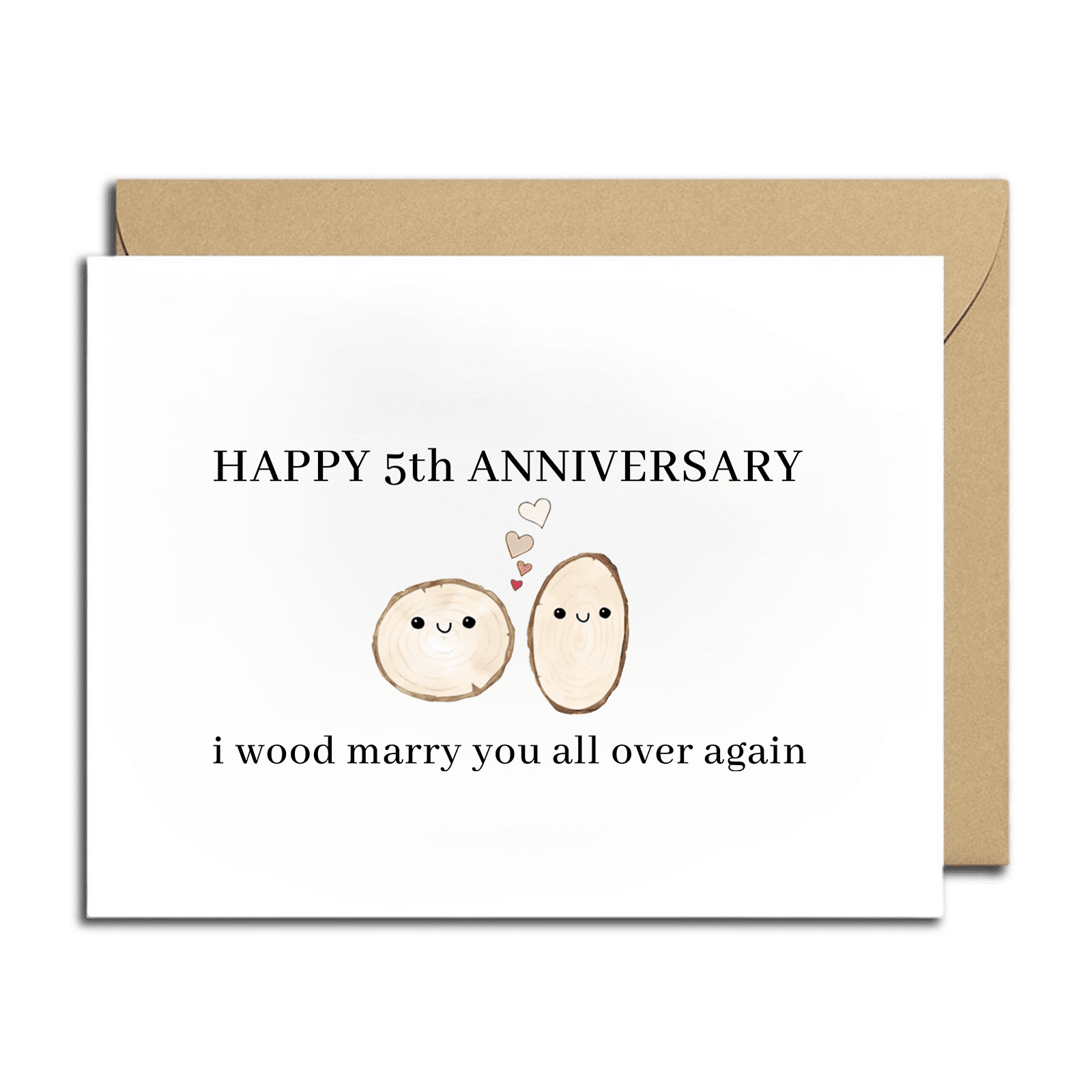 Happy 5th Anniversary Card – "I Wood Marry You All Over Again" – Cute ...
