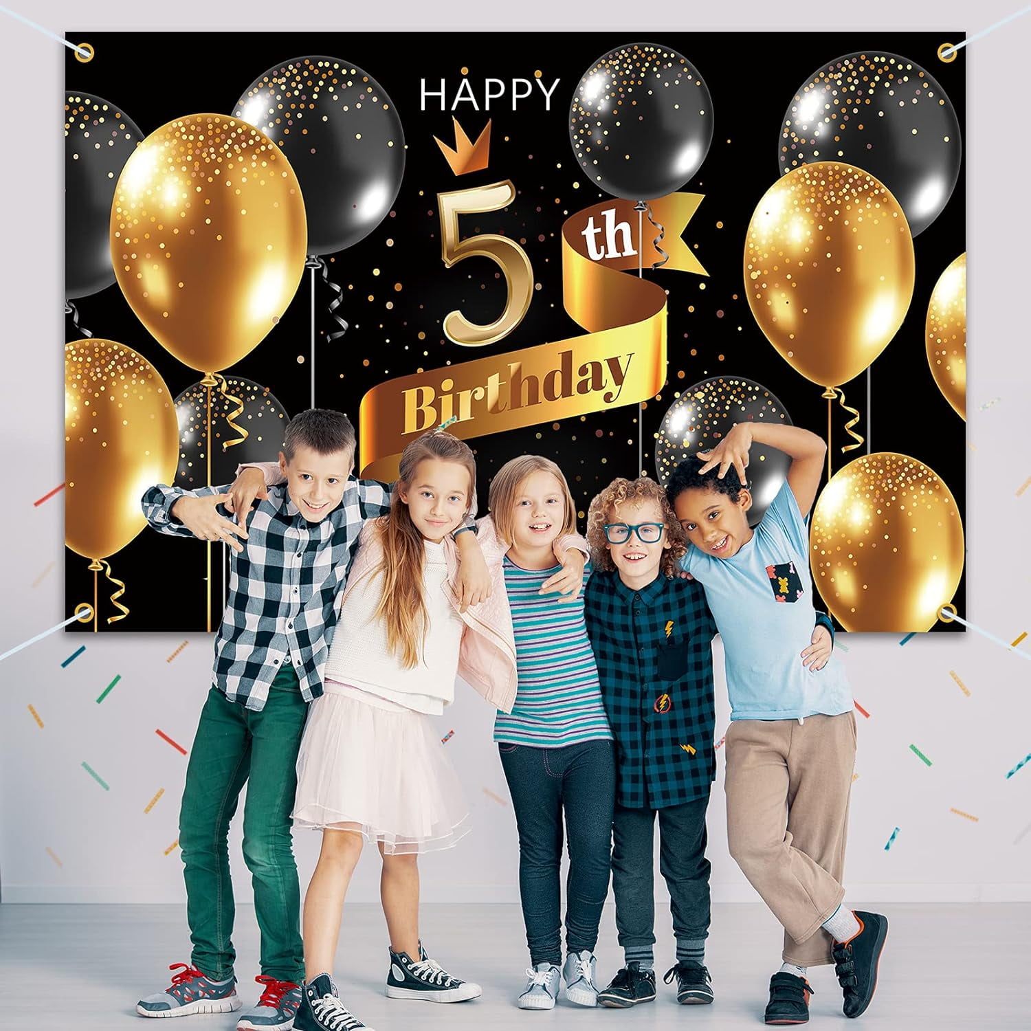 Happy 5th Birthday Backdrop Banner - 5 Birthday Party Decorations ...