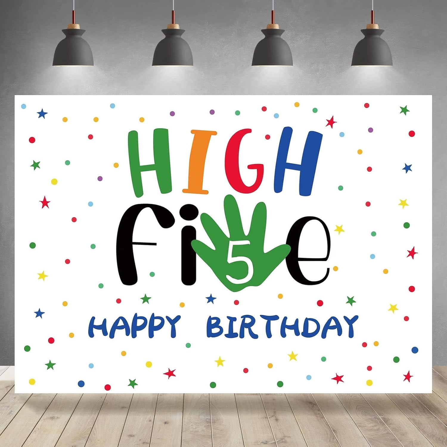Happy 5th Birthday Backdrop High Five Birthday Hand Print Colorful ...