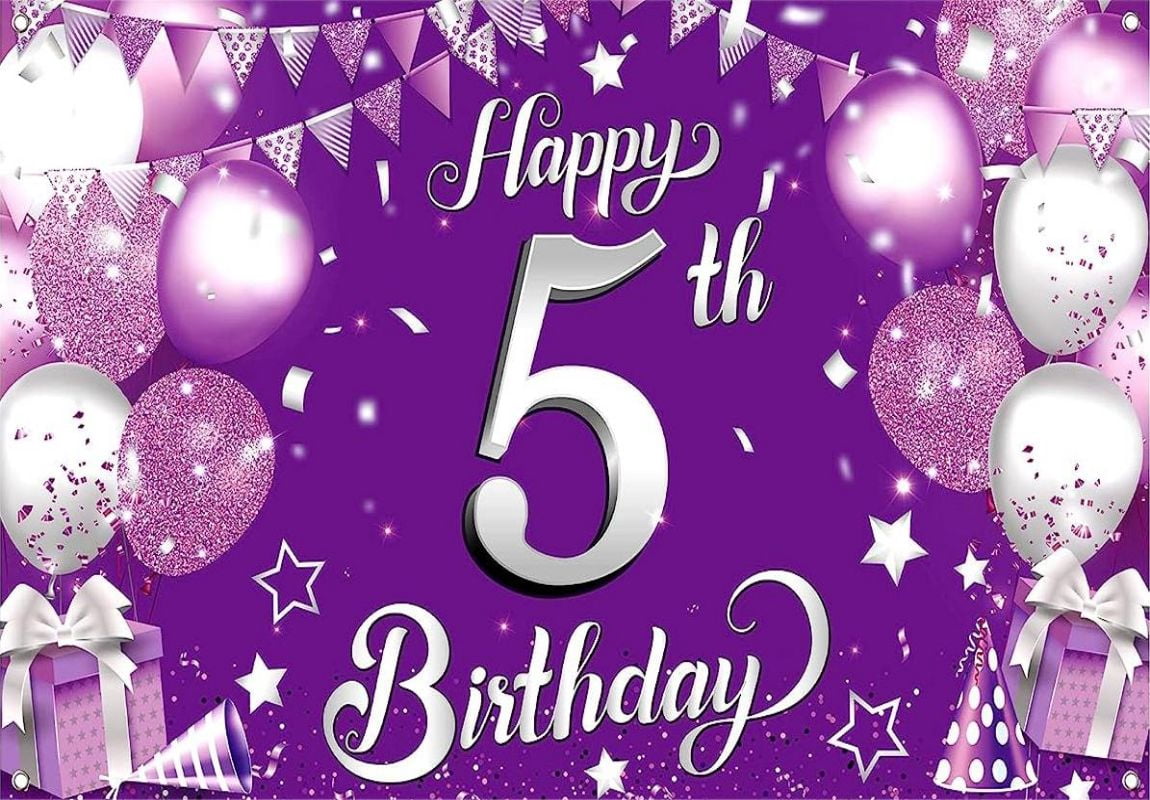 Happy 5th Birthday Backdrop for Photography Background Golden Baby Room ...
