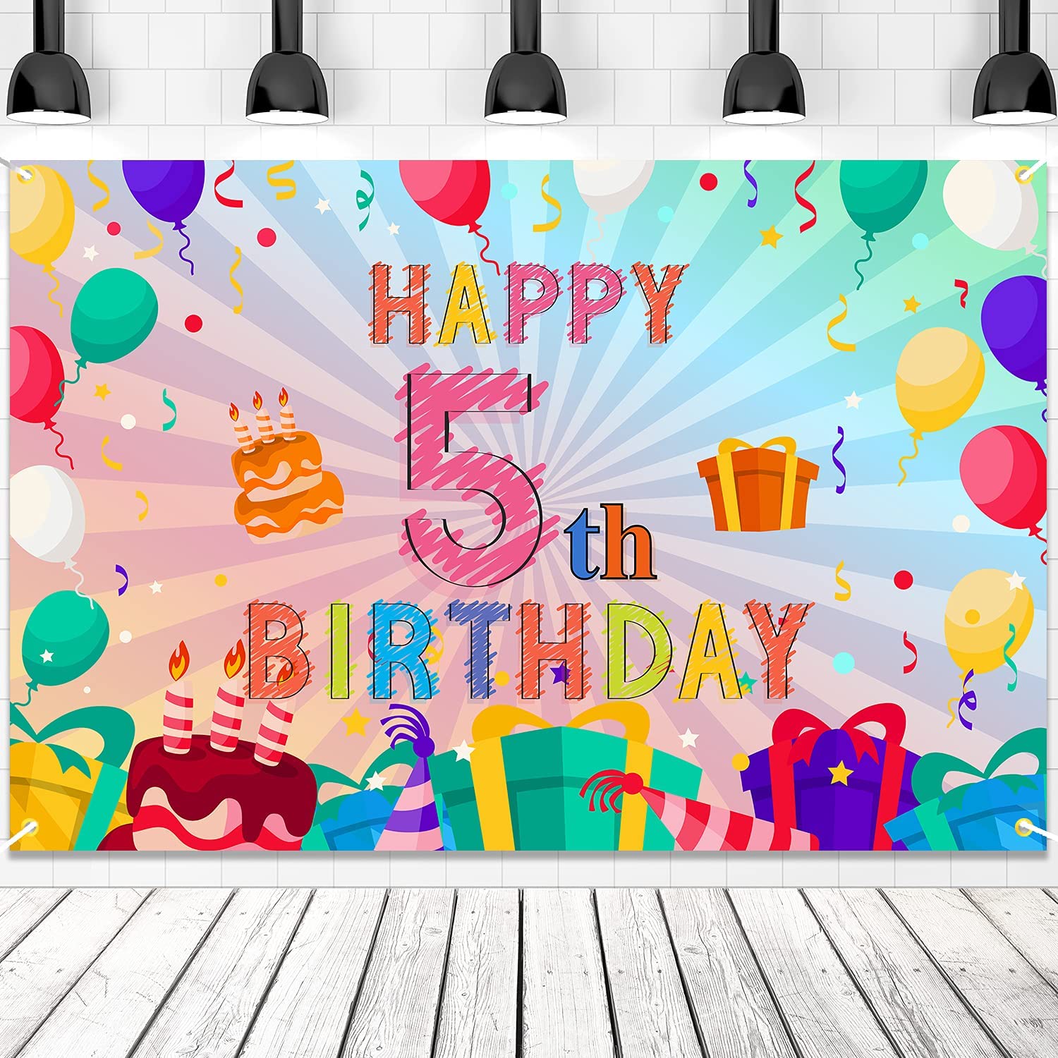 Happy 5th Birthday Colorful Banner Backdrop Rainbow Color Art 5 Years ...