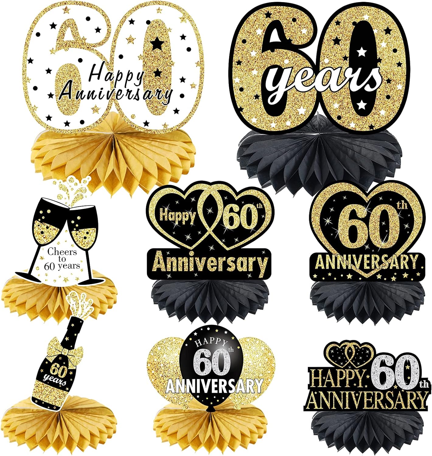 Happy 60th Anniversary Decorations Table Honeycomb Centerpiece, 8pcs 60 ...