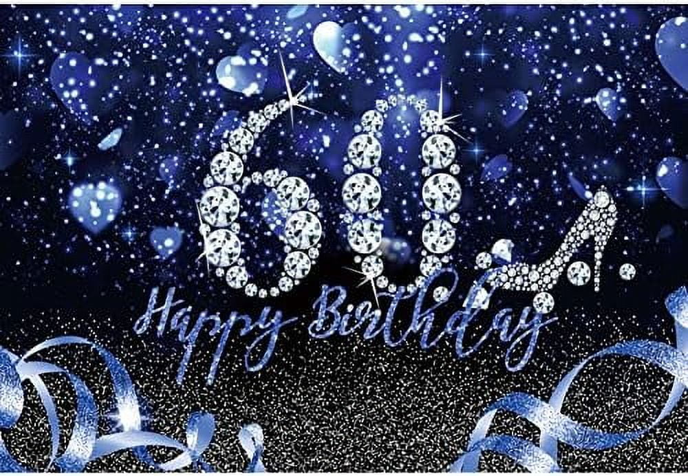 Happy 60th Birthday Backdrop 7x5ft Vinyl Silver and Black Glitter ...