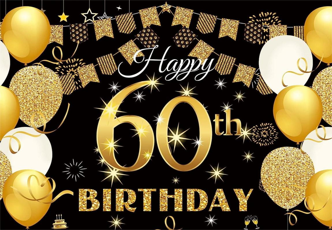 Happy 60th Birthday Backdrop Banner Sign Black Gold Party Decoration ...