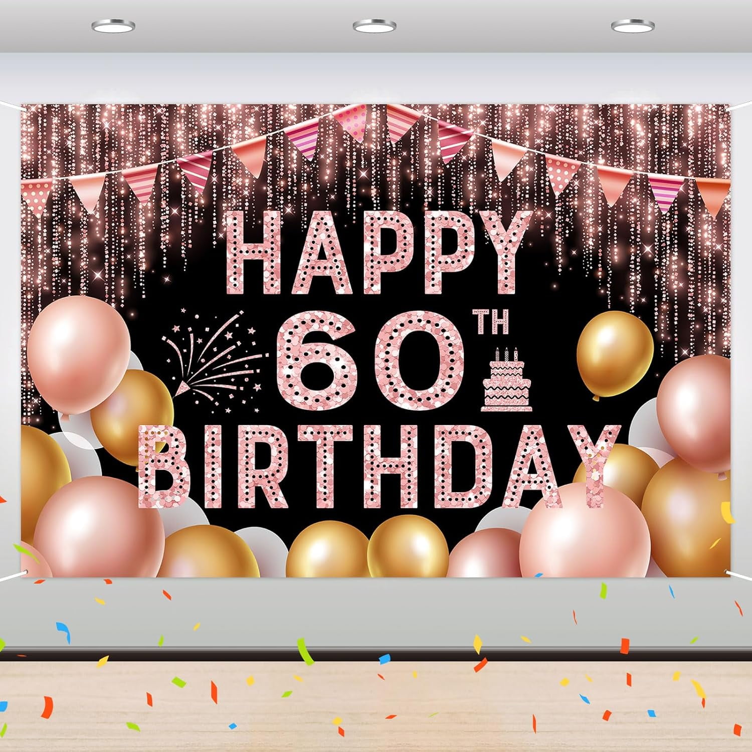 Happy 60th Birthday Backdrop Banner - Women 60 Years Old Birthday Party ...