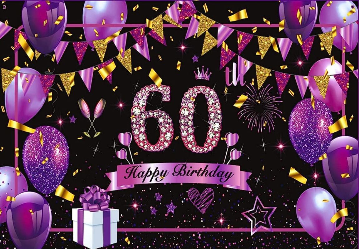 Happy 60th Birthday Backdrop Banner r Blue Dot Glitter Sparkle 60 Years ...