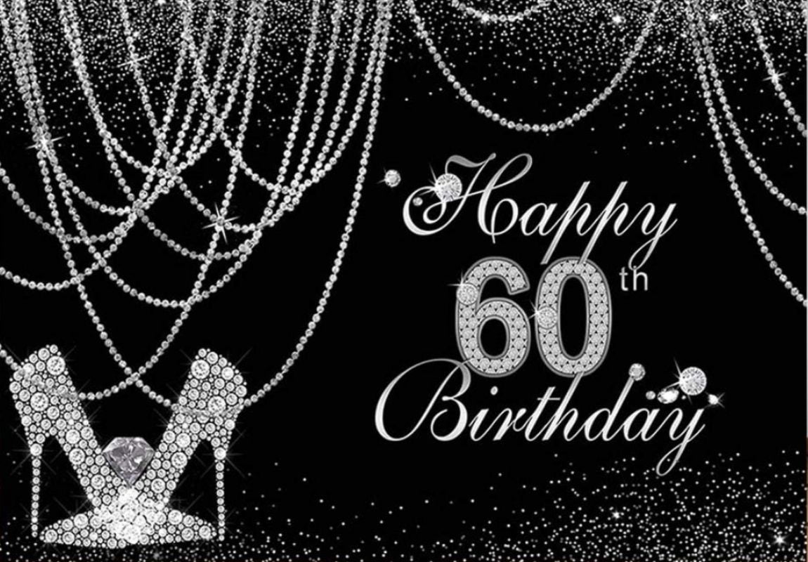 Happy 60th Birthday Backdrop Banner r Blue Dot Glitter Sparkle 60 Years ...