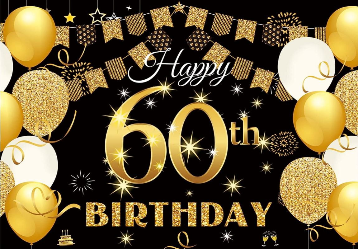 Happy 60th Birthday Backdrop Banner r Blue Dot Glitter Sparkle 60 Years ...