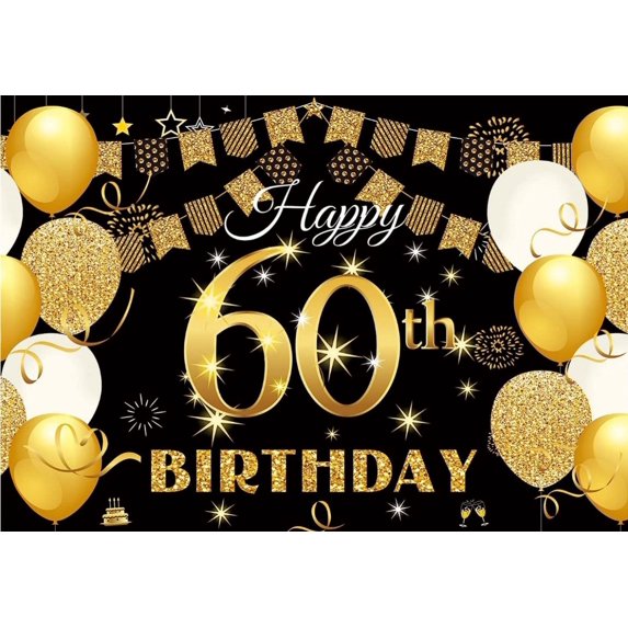 Happy 60th Birthday Backdrop Banner r Blue Dot Glitter Sparkle 60 Years ...