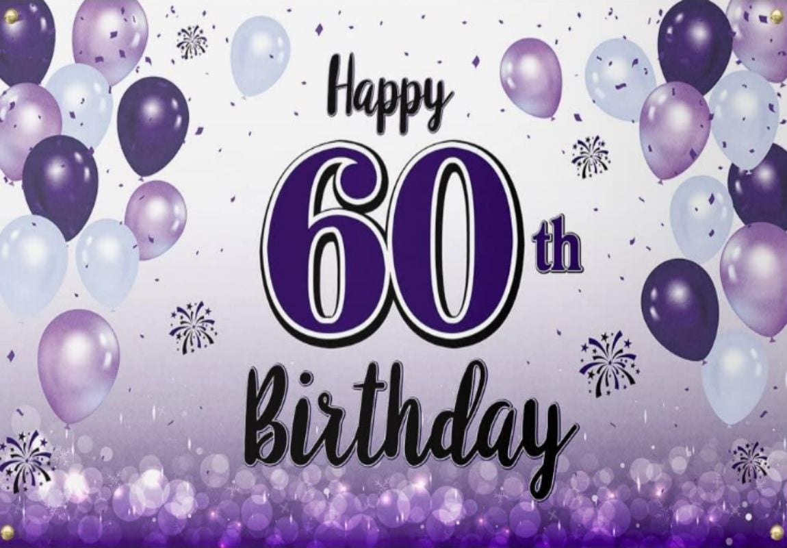 Happy 60th Birthday Backdrop Banner r Blue Dot Glitter Sparkle 60 Years ...