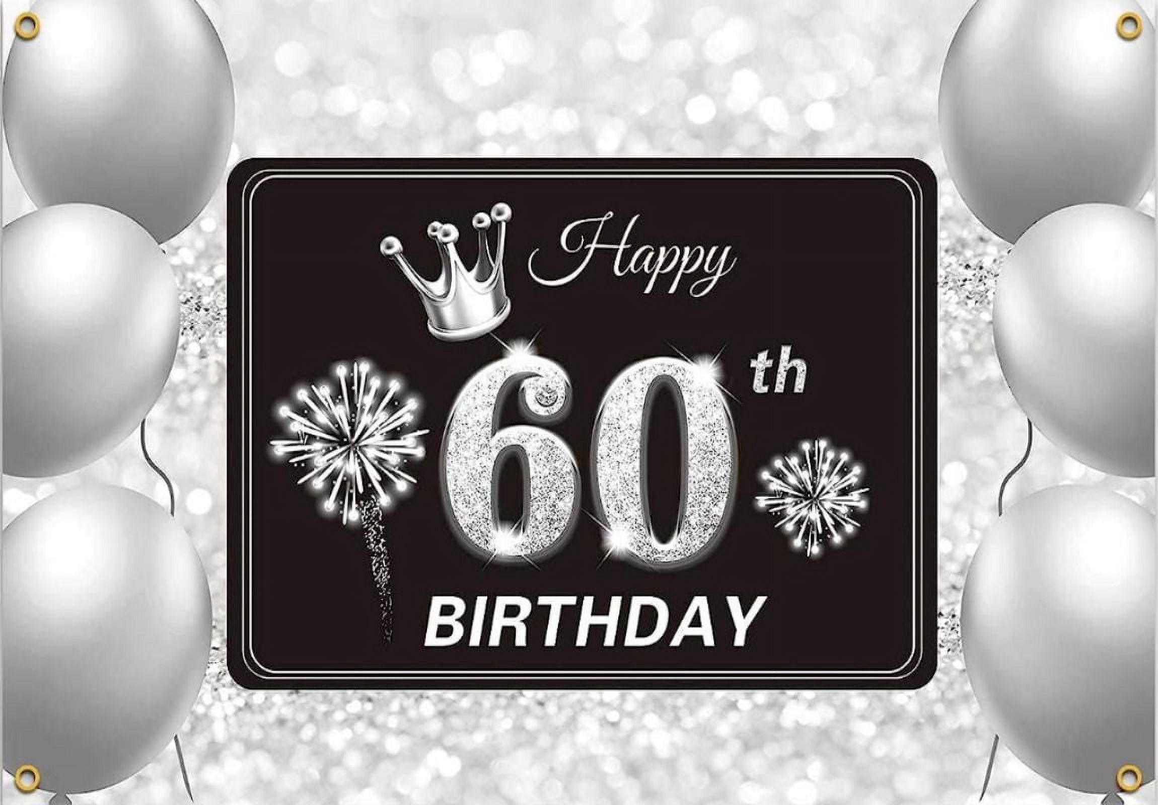 Happy 60th Birthday Backdrop Banner r Blue Dot Glitter Sparkle 60 Years ...