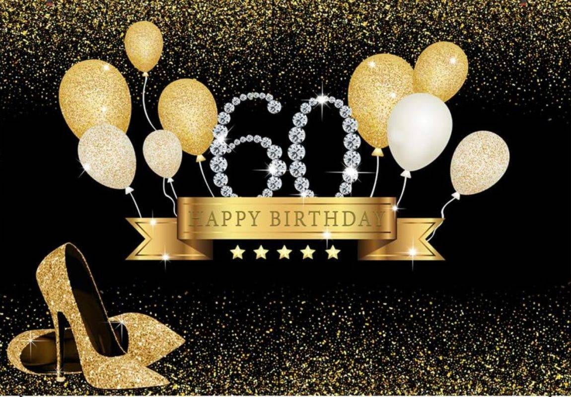 Happy 60th Birthday Backdrop Banner r Blue Dot Glitter Sparkle 60 Years ...