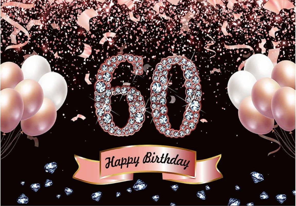 Happy 60th Birthday Backdrop Banner r Blue Dot Glitter Sparkle 60 Years ...