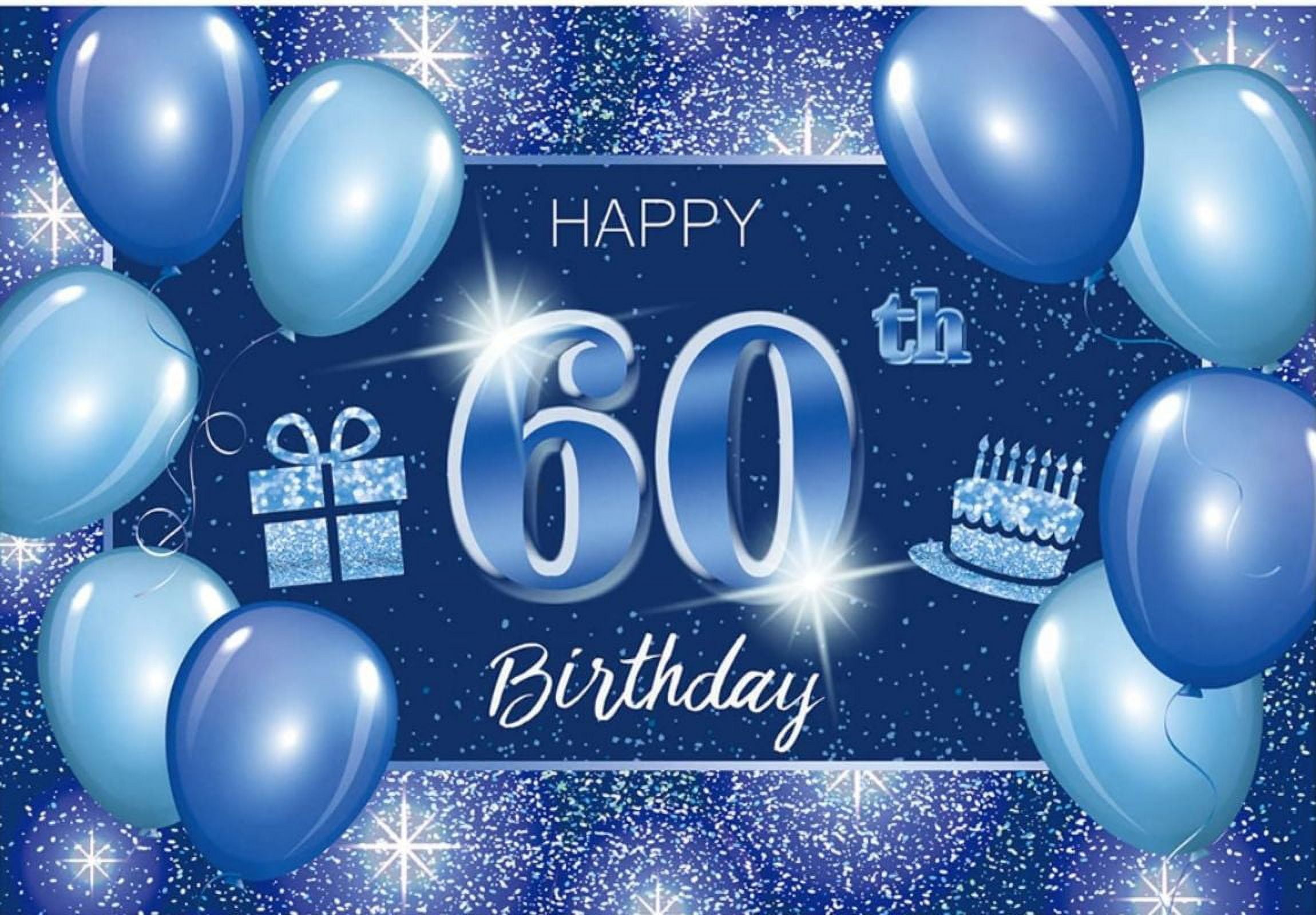 Happy 60th Birthday Backdrop Banner r Blue Dot Glitter Sparkle 60 Years ...