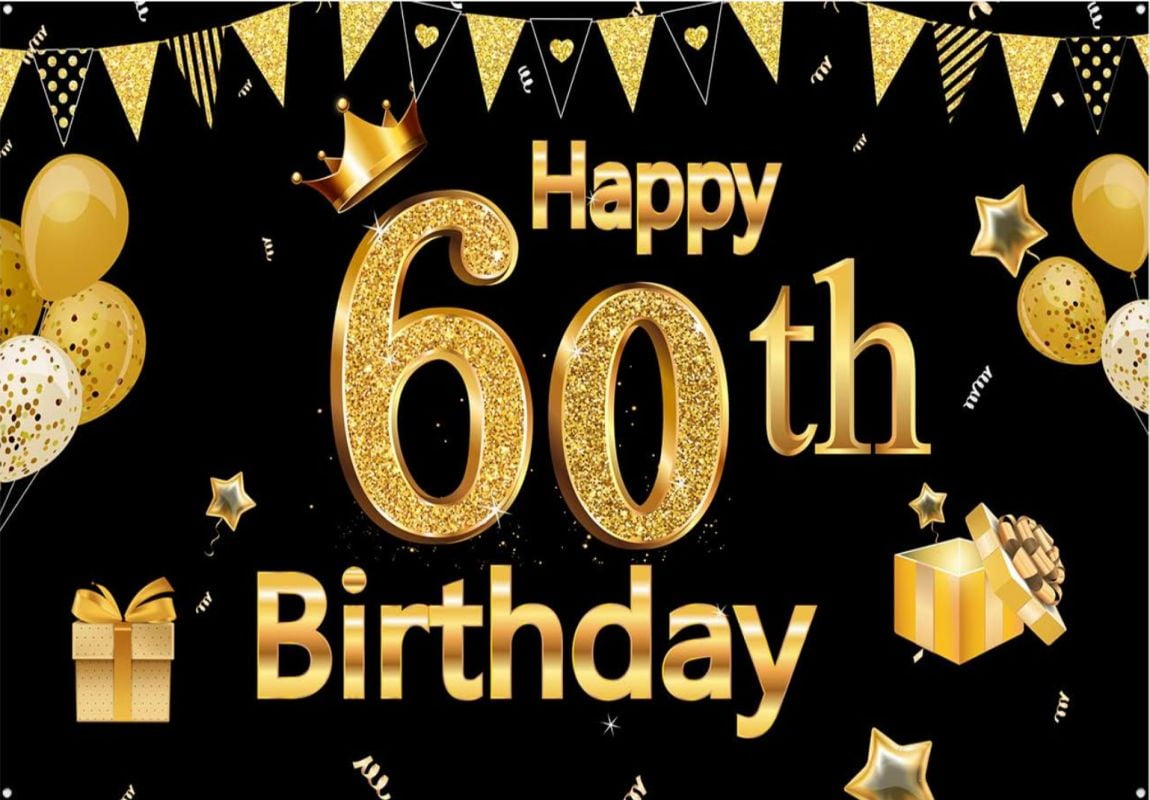 Happy 60th Birthday Backdrop Banner r Blue Dot Glitter Sparkle 60 Years ...