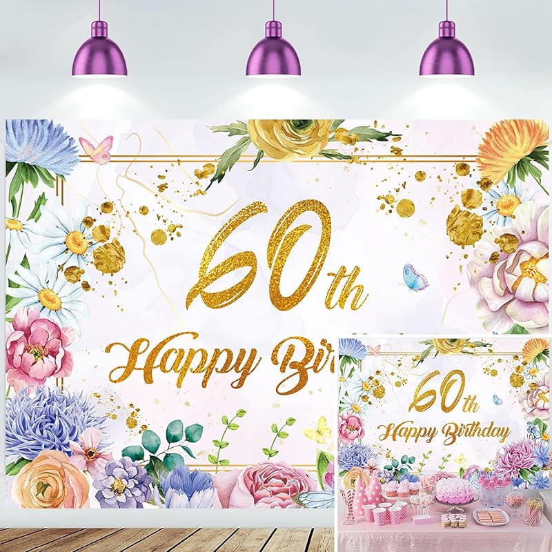 Happy 60th Birthday Backdrop Flower Bush Garden Birthday Photography ...
