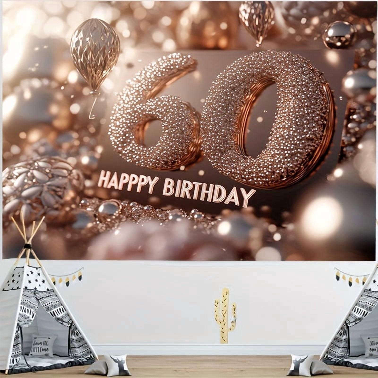 Happy 60th Birthday Backdrop Rose Gold 60 Years Old Birthday ...