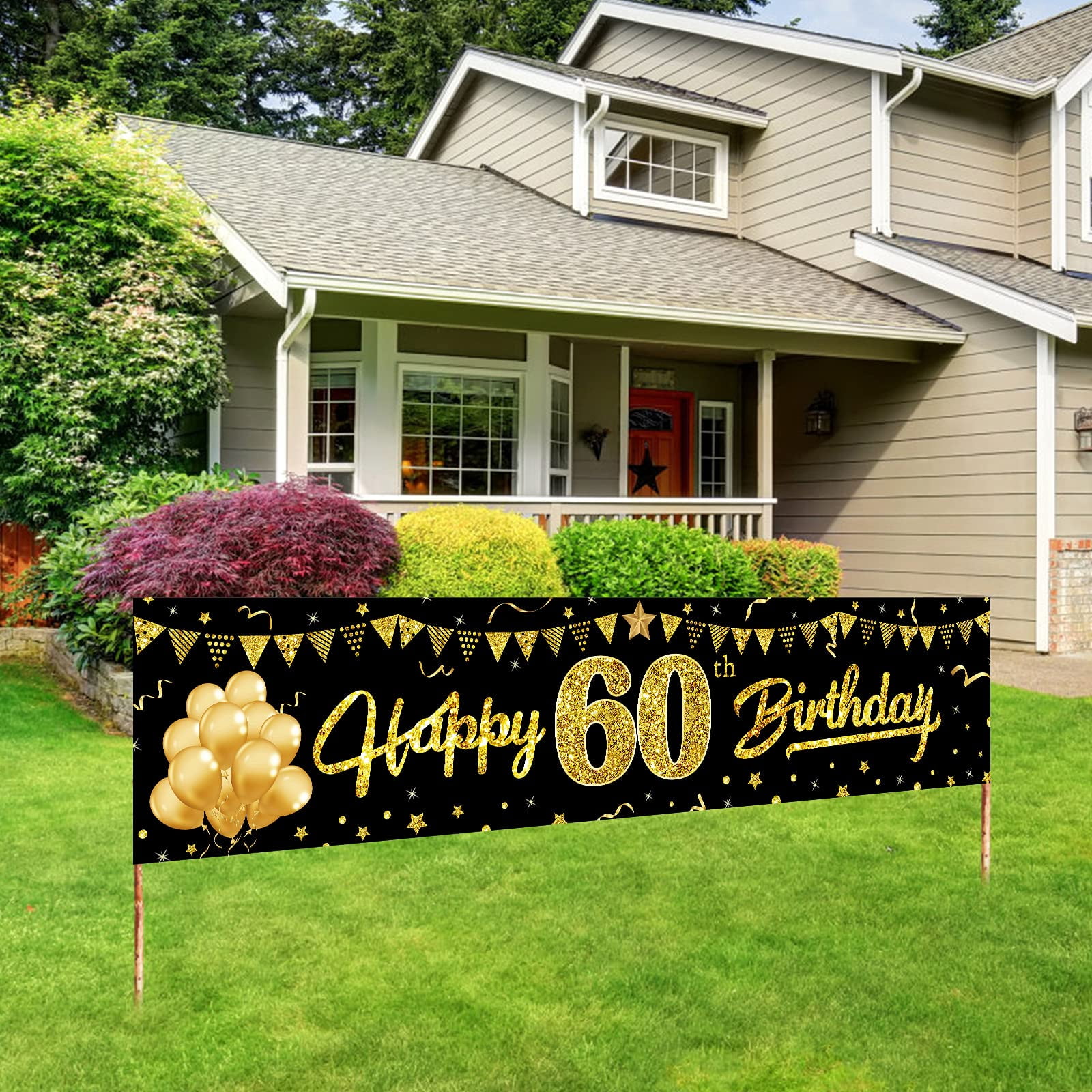 Happy 60th Birthday Banner Cheers To 60 Years Birthday Sign Gold ...
