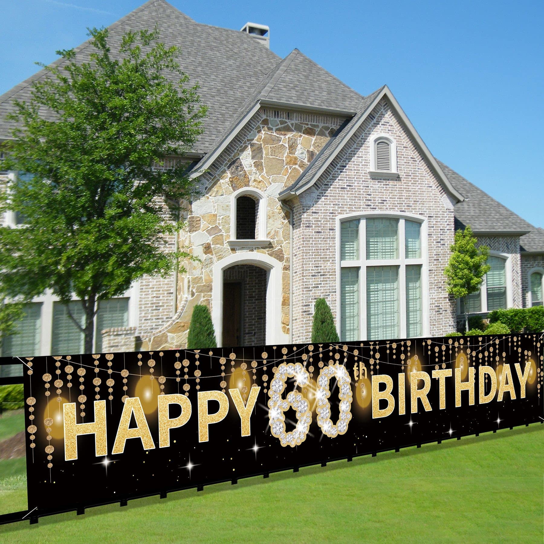 Happy 60th Birthday Banner Cheers To 60 Years Birthday Sign Gold Glitter Birthday Banners ...