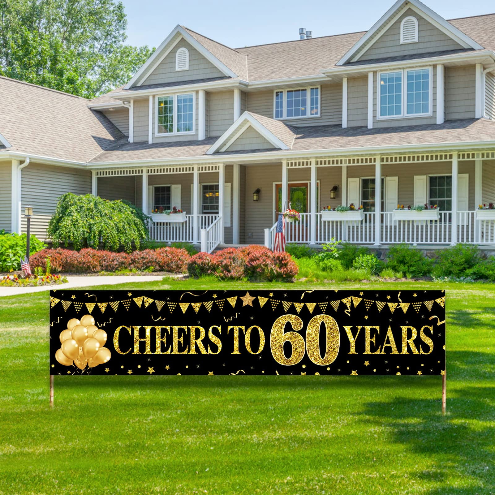 Happy 60th Birthday Banner Cheers To 60 Years Birthday Sign Gold Glitter Birthday Banners ...