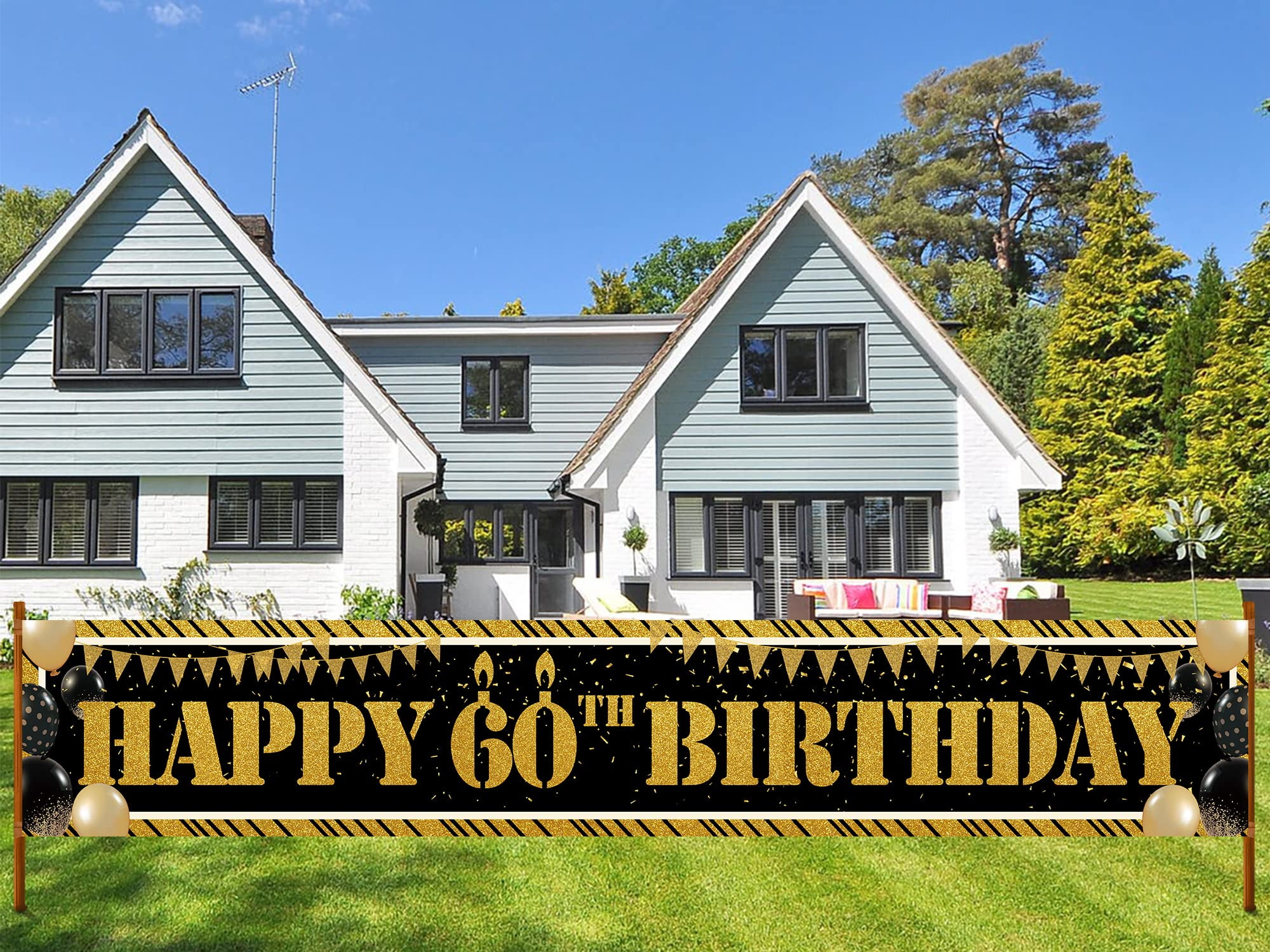 Happy 60th Birthday Banner Cheers To 60 Years Birthday Sign Gold ...
