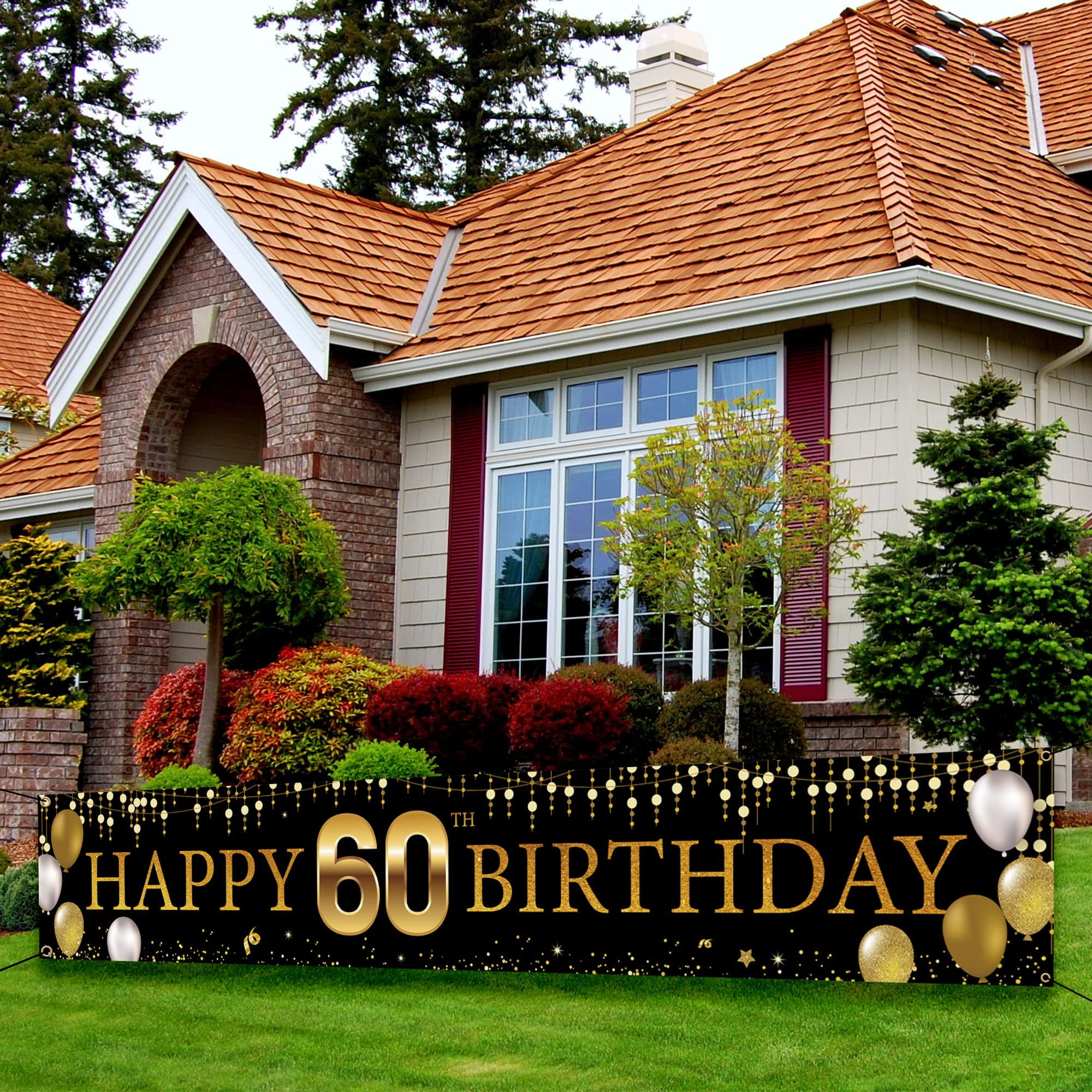 Happy 60th Birthday Banner Cheers To 60 Years Birthday Sign Gold ...