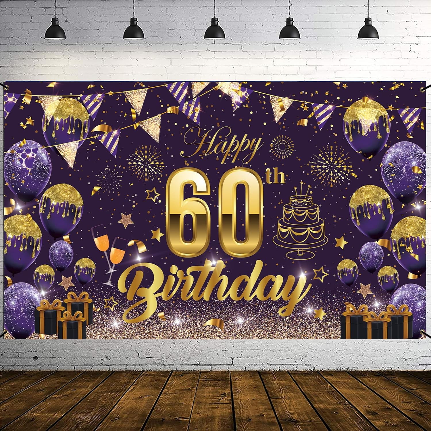 Happy 60th Birthday Banner Purple and Gold 60th Birthday Party ...
