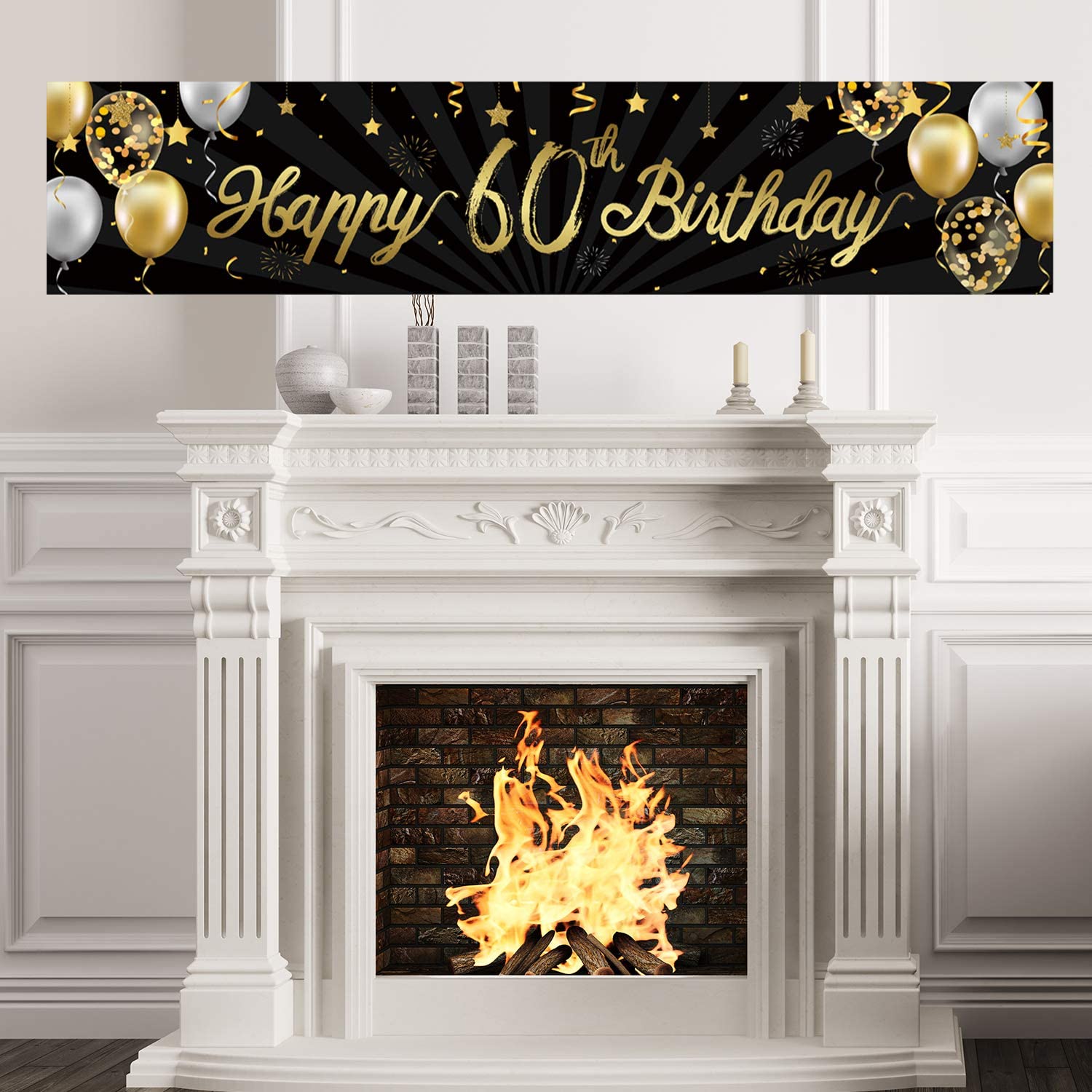 Happy 60th Birthday Banner Sign Gold Glitter 60 Years Birthday Party ...