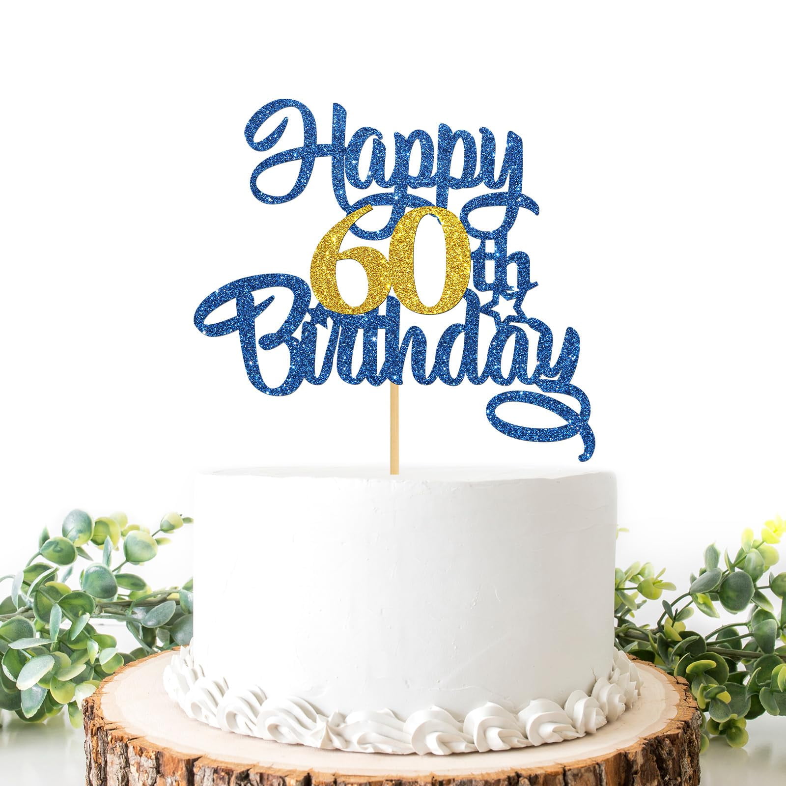 Happy 60th Birthday Cake Topper,Blue Glitter FSH1 60th Cake Decorations ...