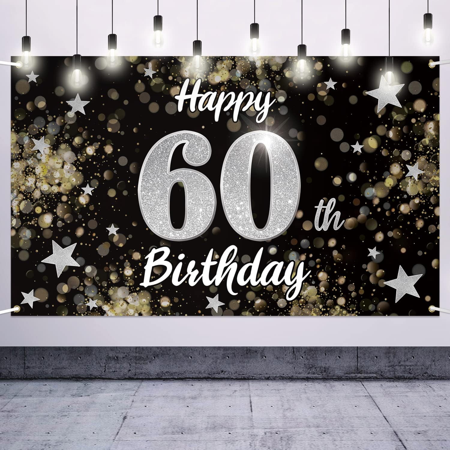 Happy 60th Birthday Decorations,60th Black & Silver Dream Star Large ...
