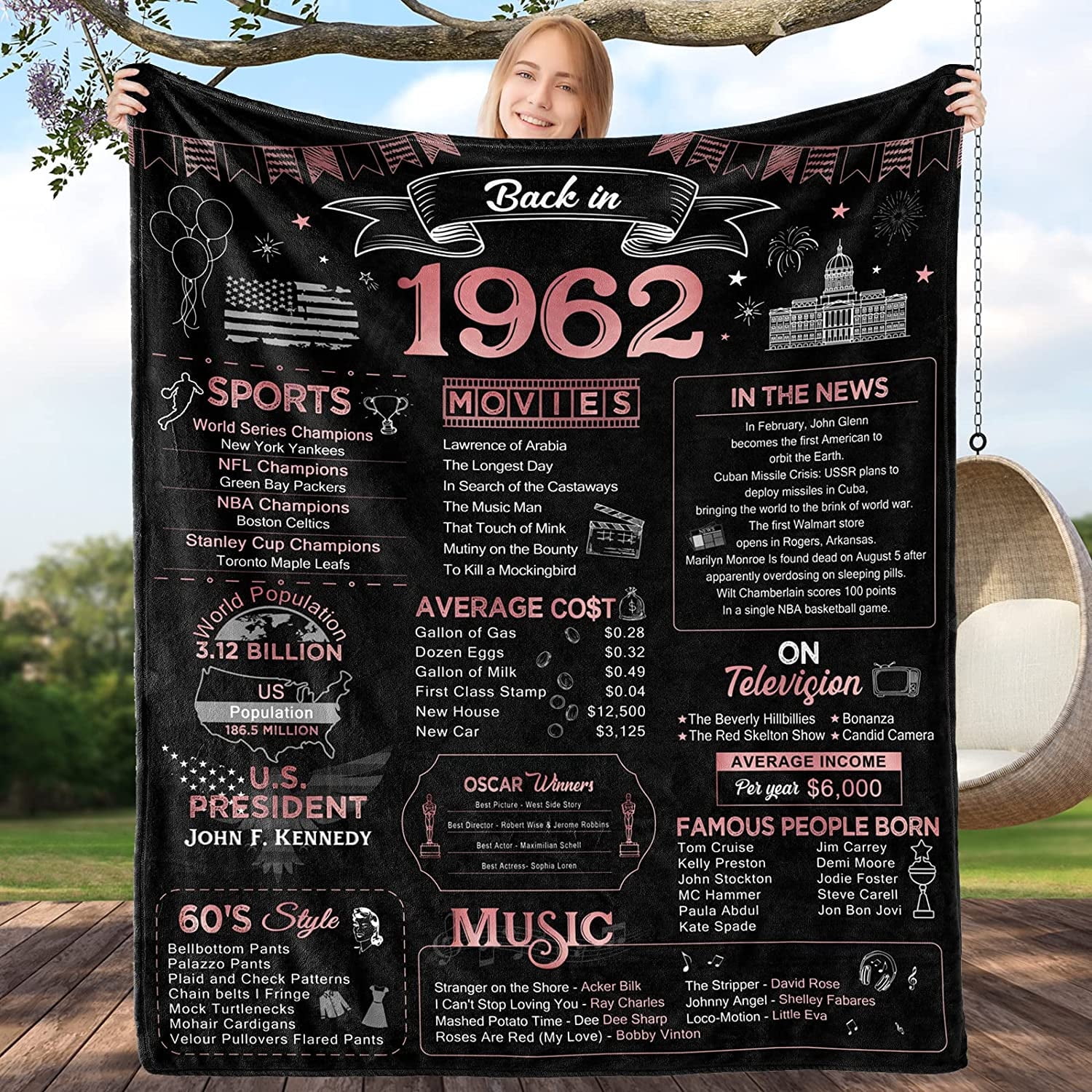 Happy 60th Birthday Gifts for Women Men Blanket 1962 60th Birthday ...