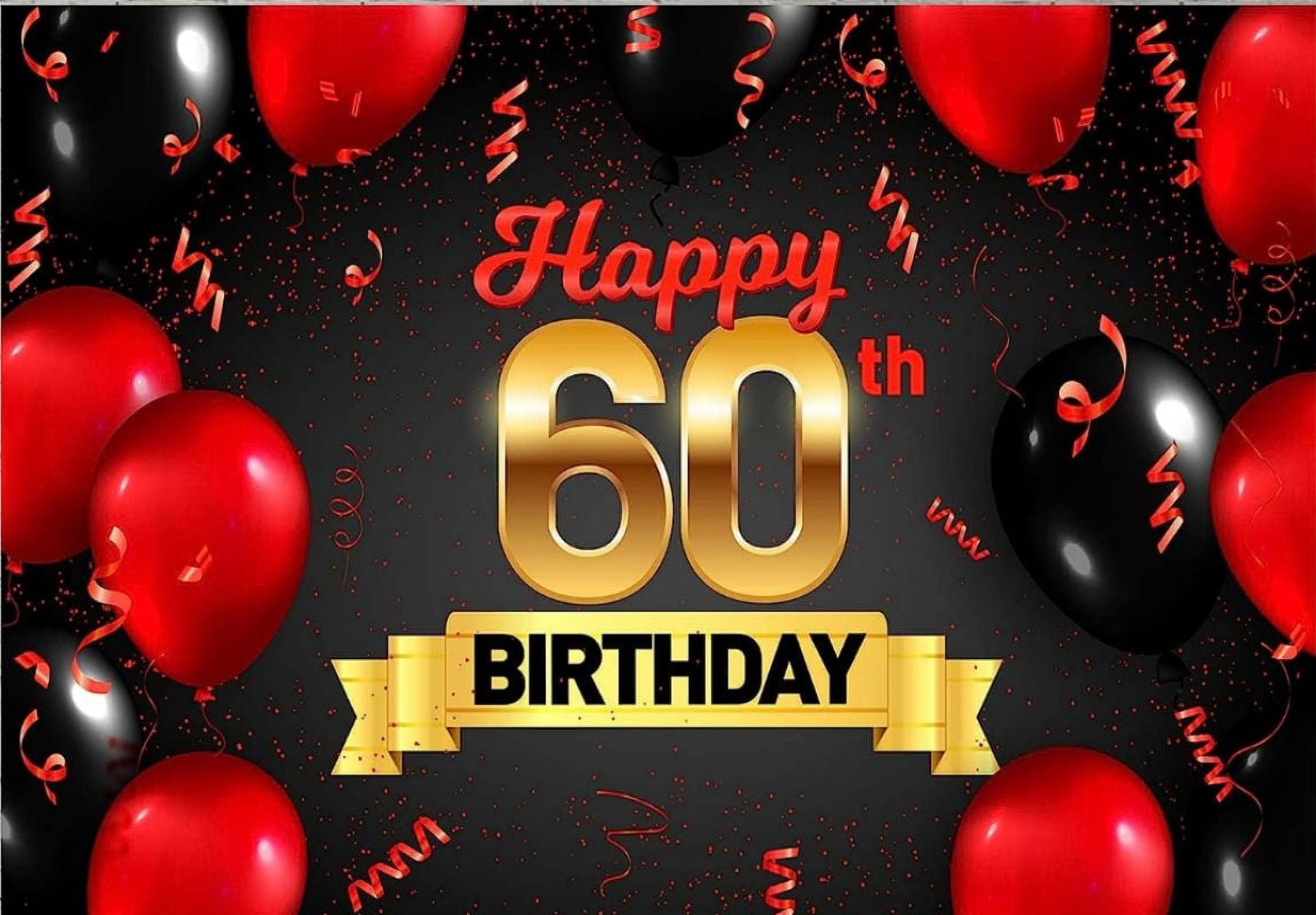 Happy 60th Birthday Party Backdrop Black White Striped Pearls Red Roses ...