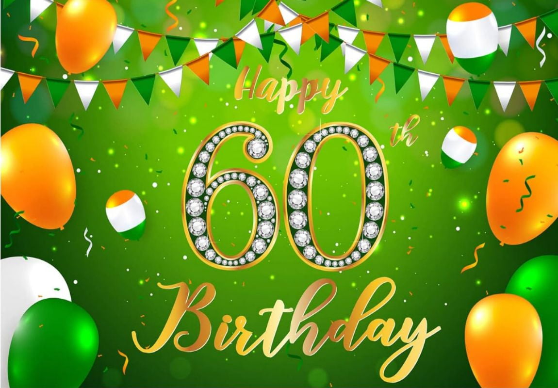 Happy 60th Birthday Party Backdrop Black White Striped Pearls Red Roses ...