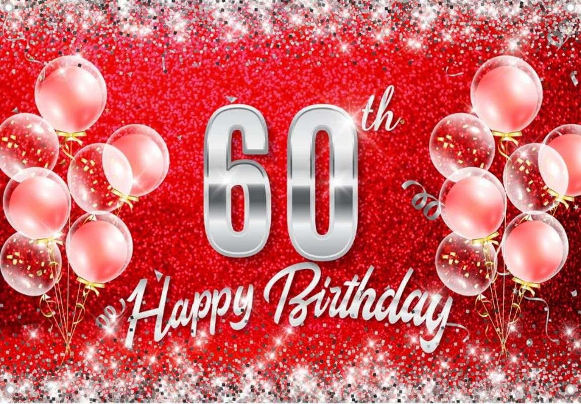Happy 60th Birthday Party Backdrop Black White Striped Pearls Red Roses ...